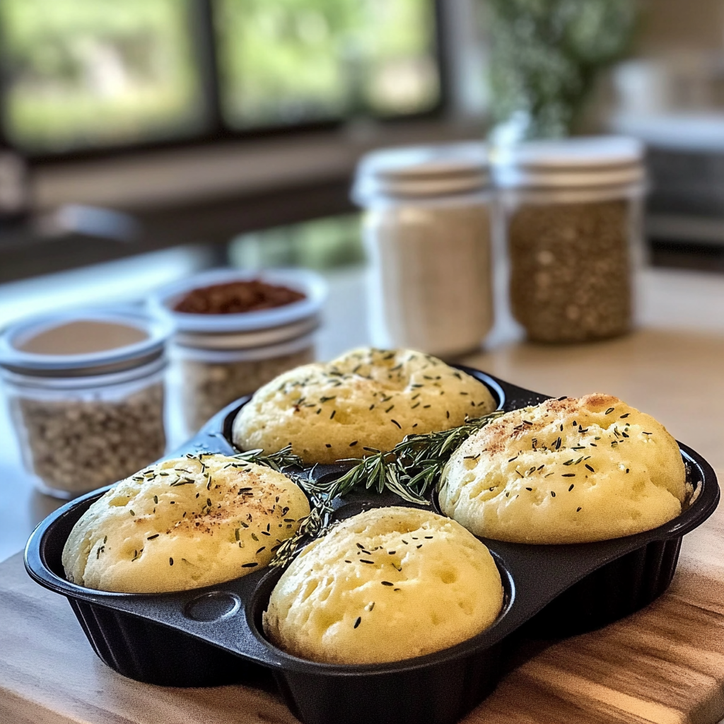 Golden Crust Garlic Rosemary Focaccia Muffins