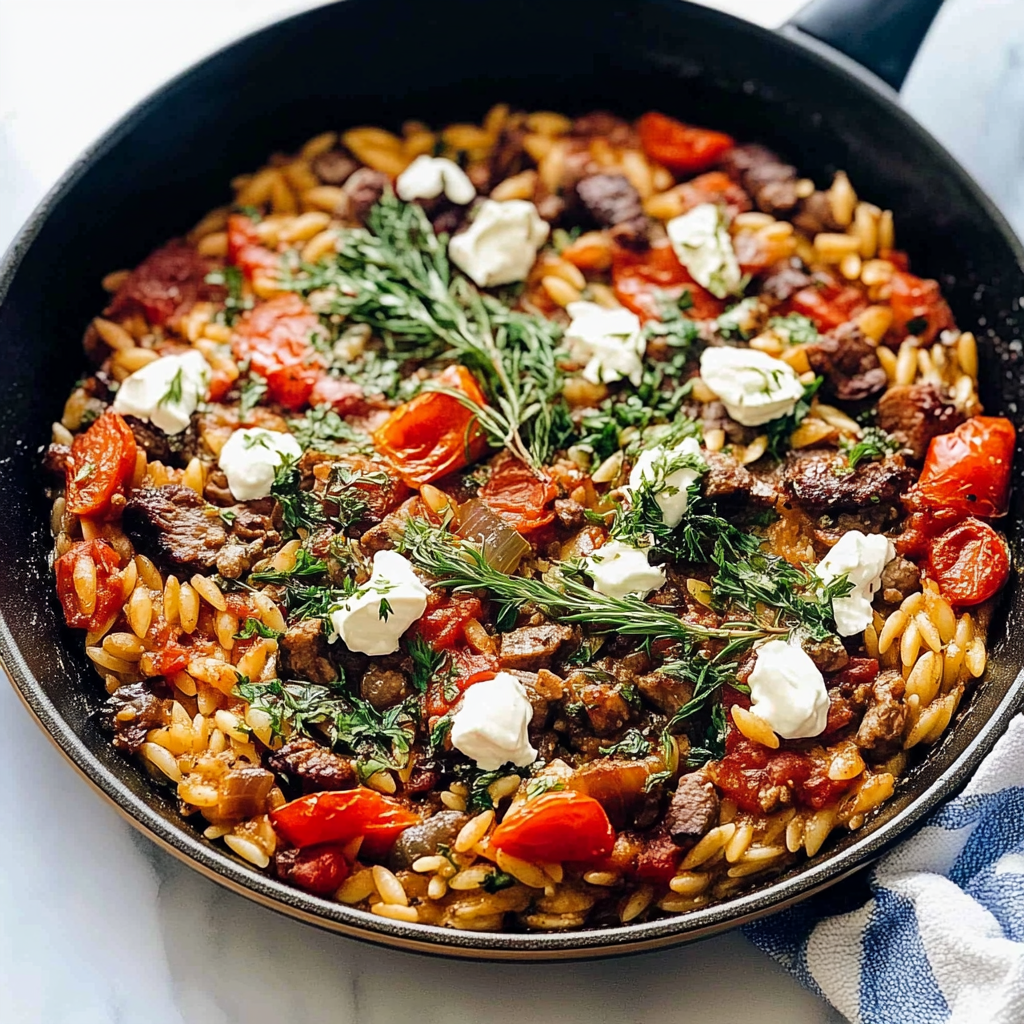 Greek Beef Orzo Pasta A Hearty One Pan Mediterranean Inspired Dinner