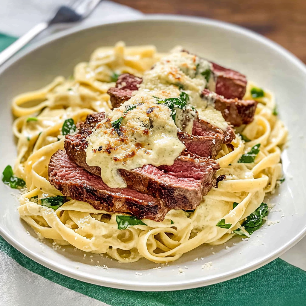 Savory Steak Gorgonzola Alfredo Quick Creamy Pasta with Rich Parmesan Sauce